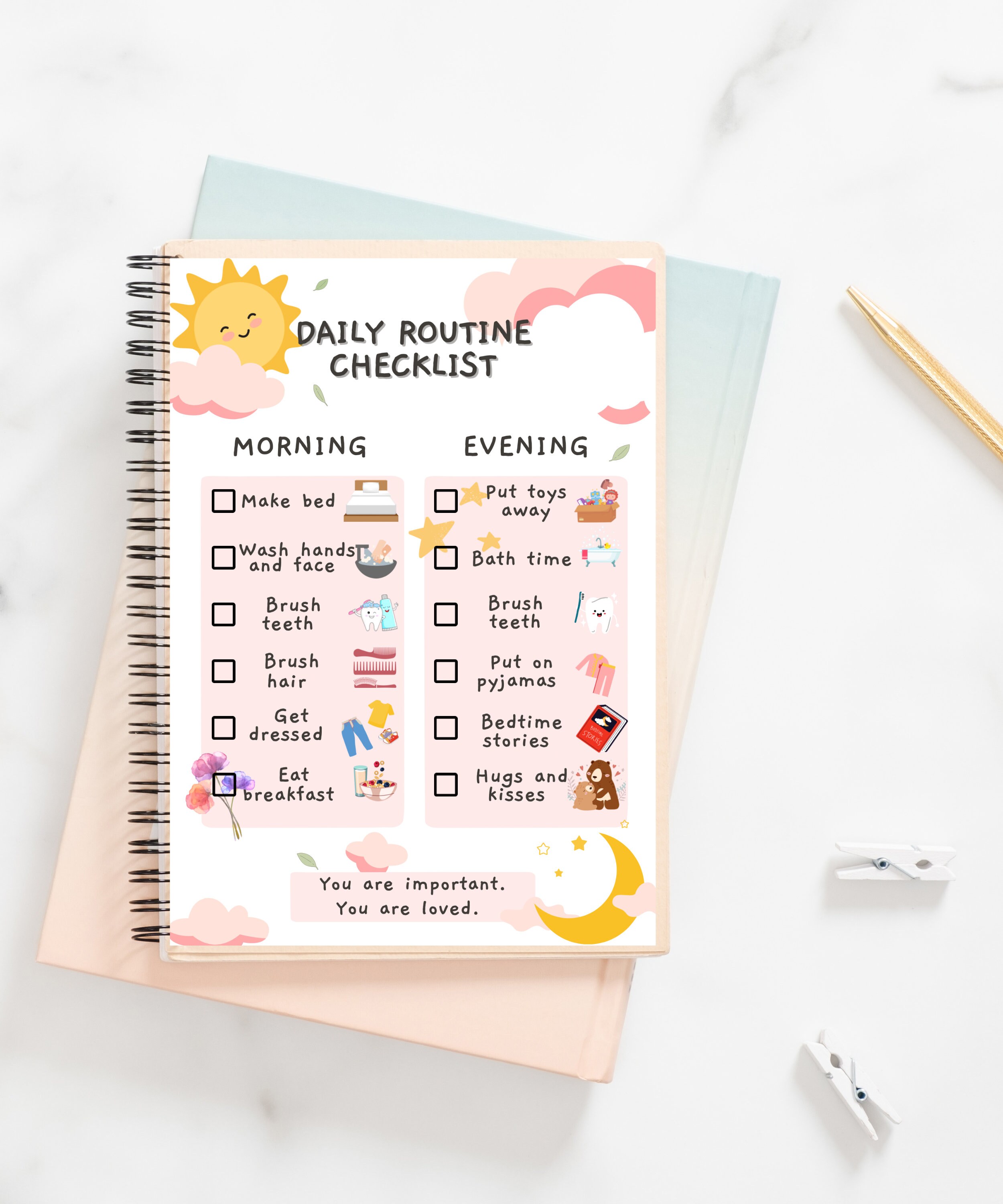 Digital Daily Routine Checklist Print, Pink - Etsy