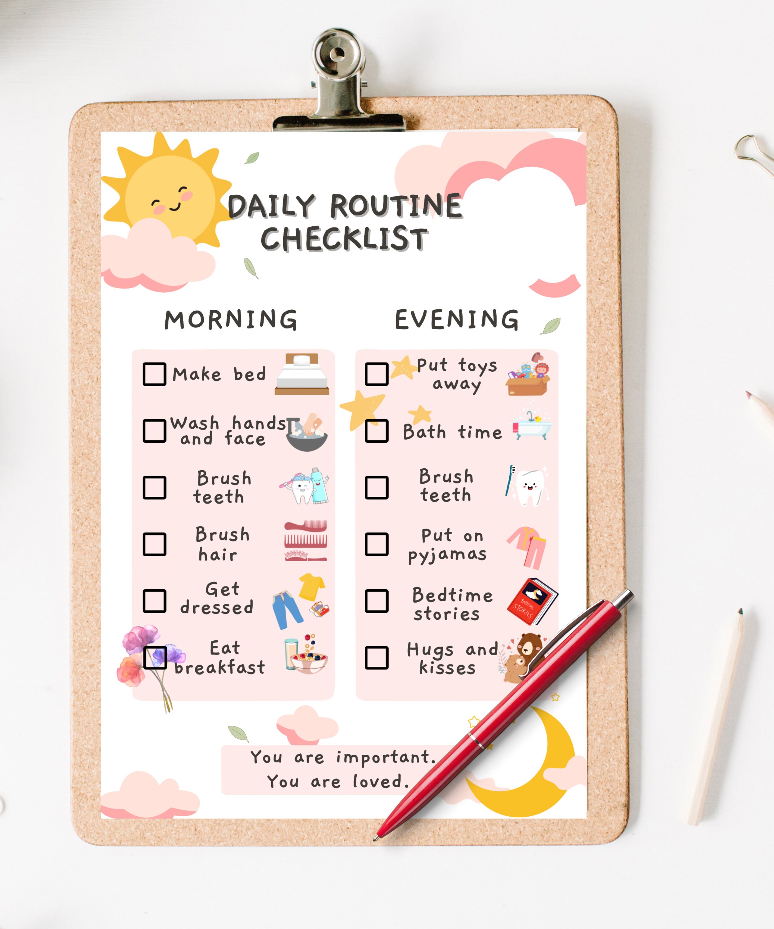 Digital Daily Routine Checklist Print, Pink - Etsy