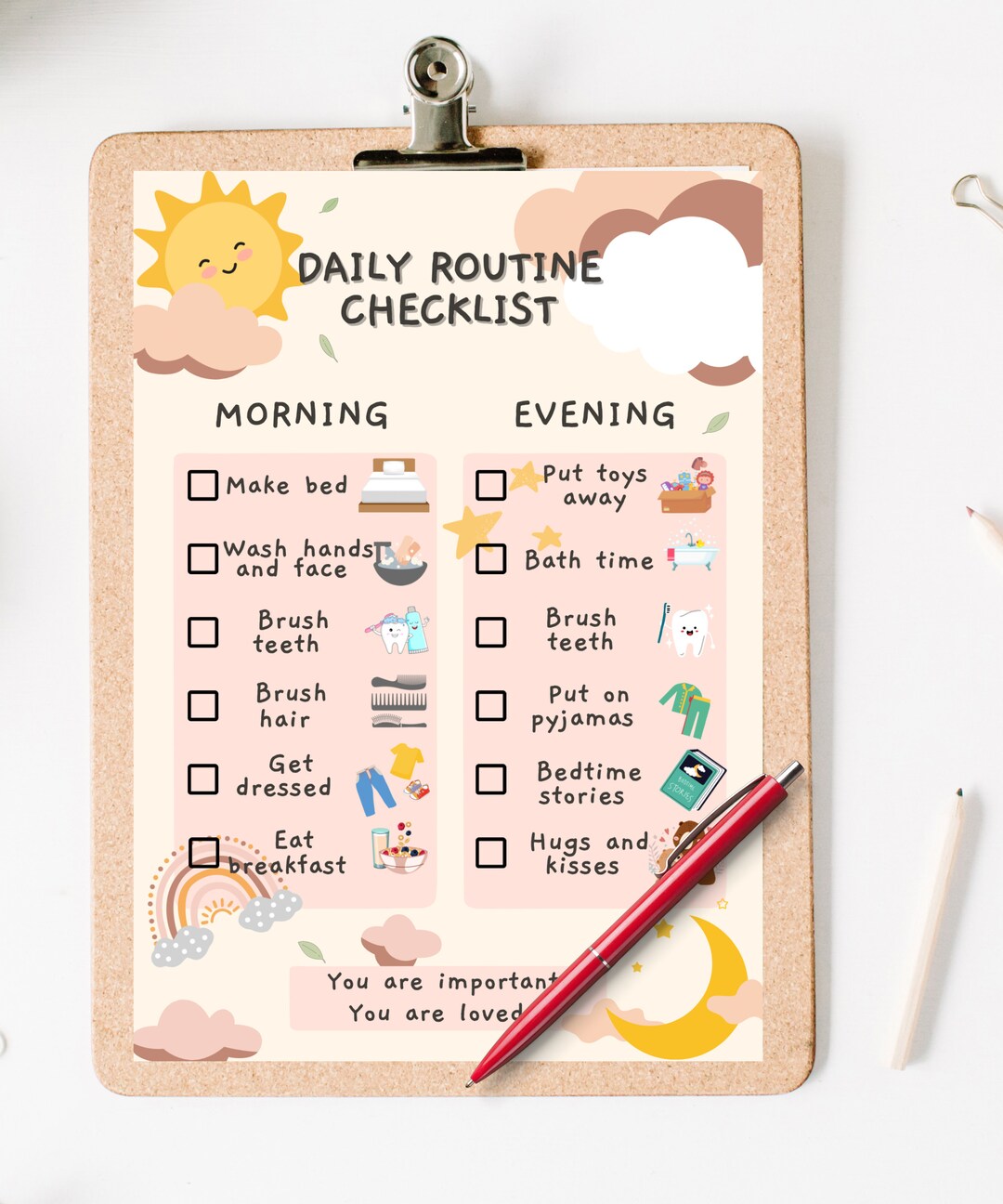 Digital Daily Routine Checklist Print for Children, Nice Design With ...