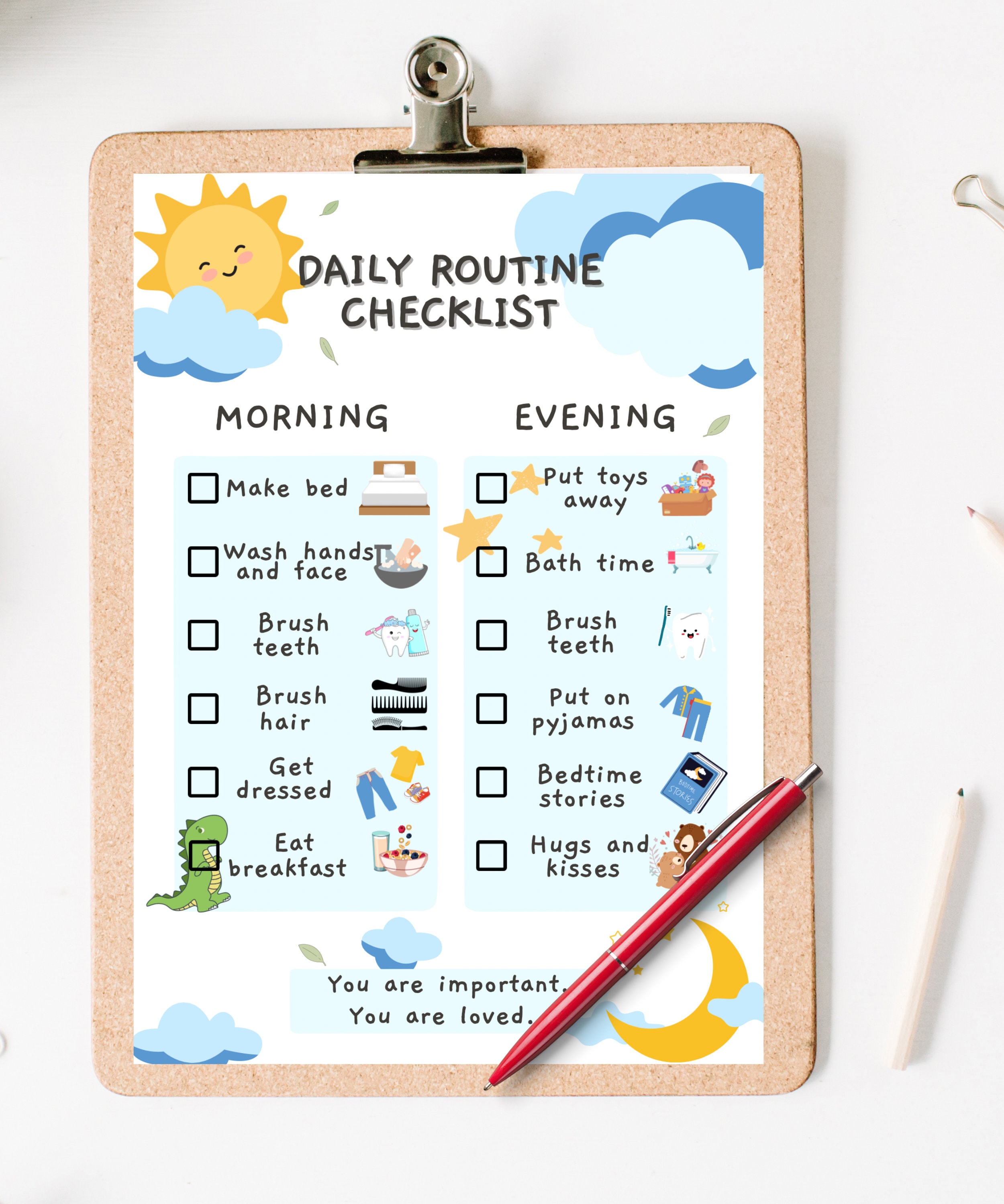 Digital Blue Daily Routine Checklist Print - Etsy