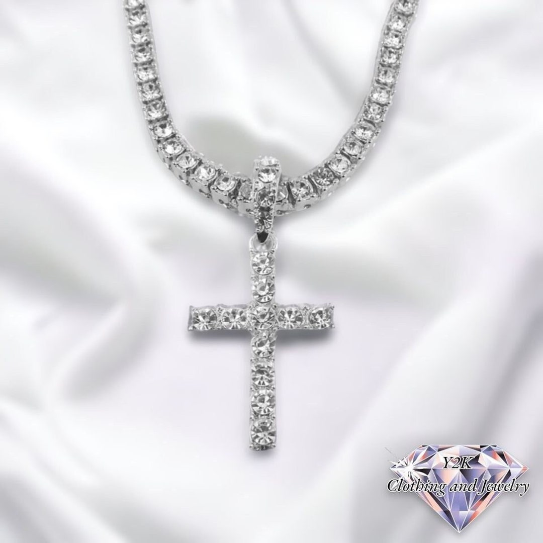 Iced Out Luxury Cross Pendant With Tennis Chain Necklace Choker Chain ...