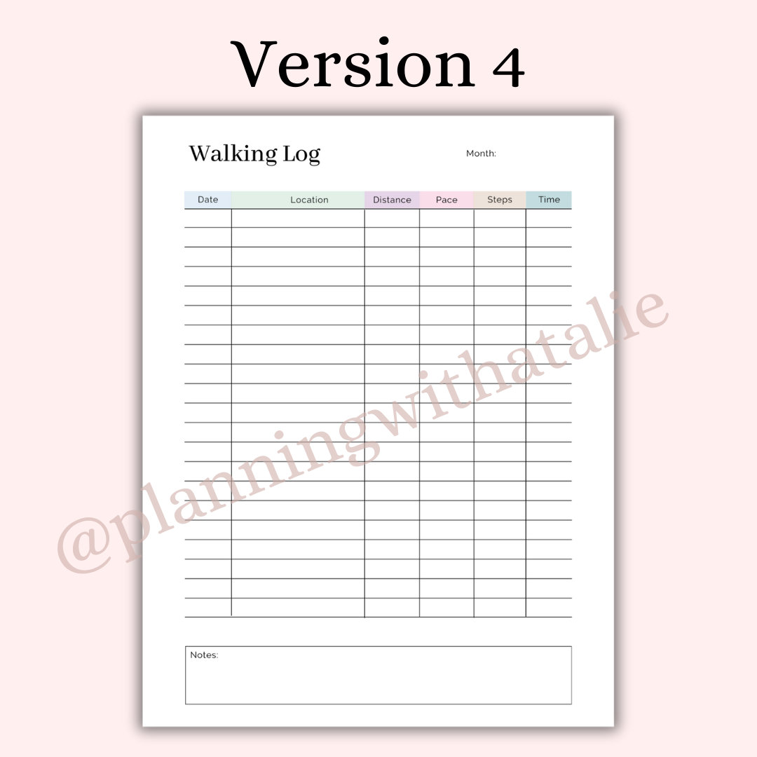 Walking Log Tracker Printable, Walking Journal, Steps Tracker, Miles ...