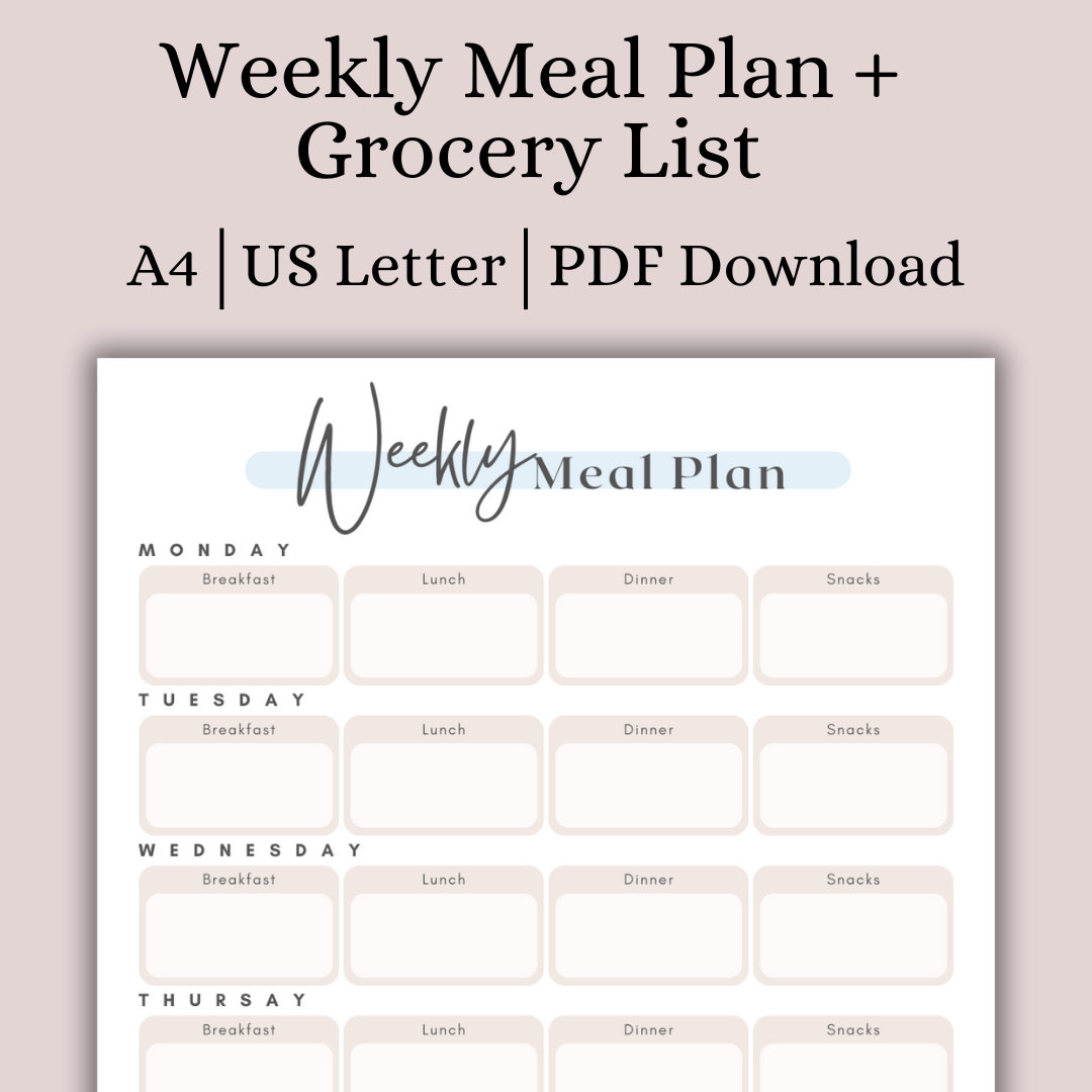 Meal Prep Planner + Grocery List, Weekly Meal Template, Grocery List ...