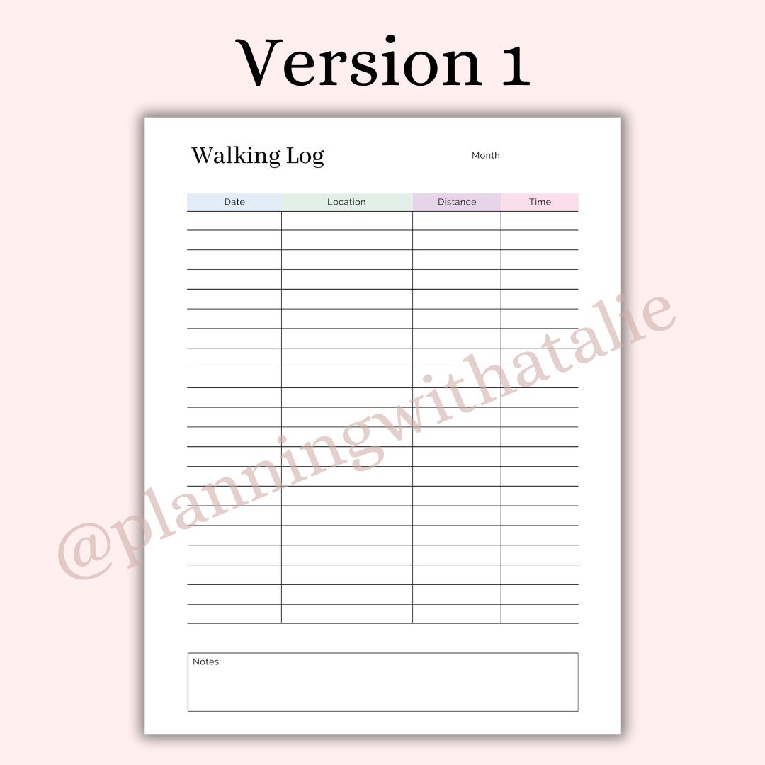 Walking Log Tracker Printable, Walking Journal, Steps Tracker, Miles ...