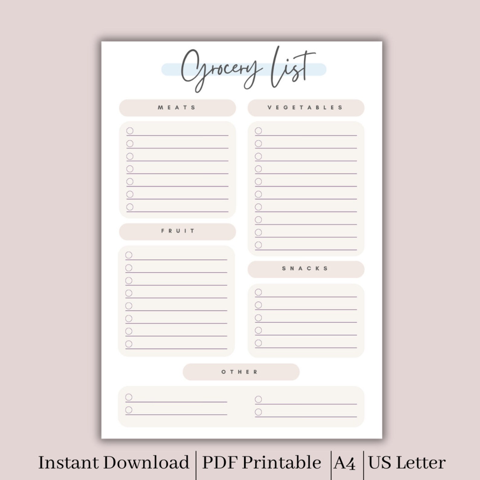 Meal Prep Planner + Grocery List, Weekly Meal Template, Grocery List ...