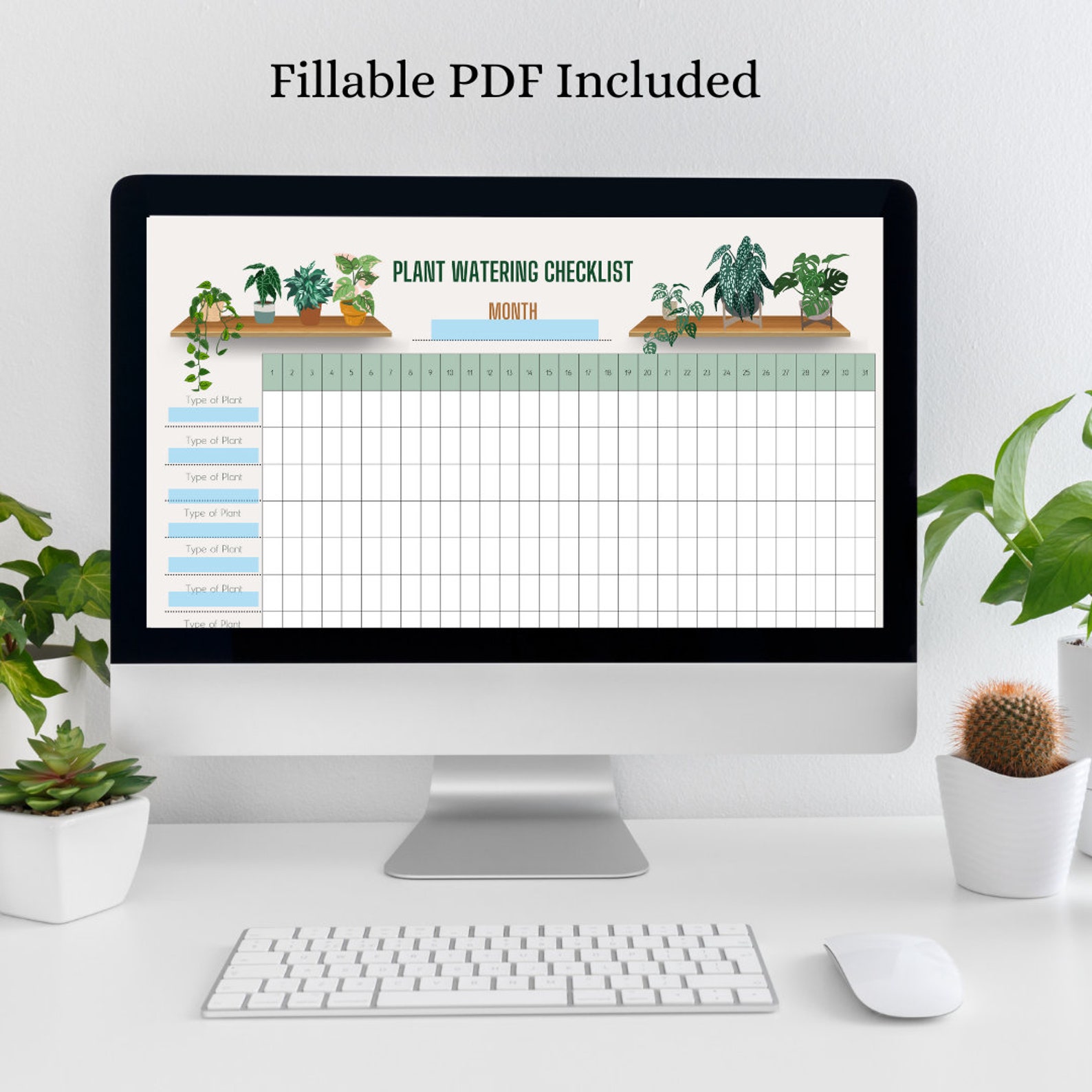 Monthly Plant Watering Checklist, Plant Care Log, Watering Plant ...