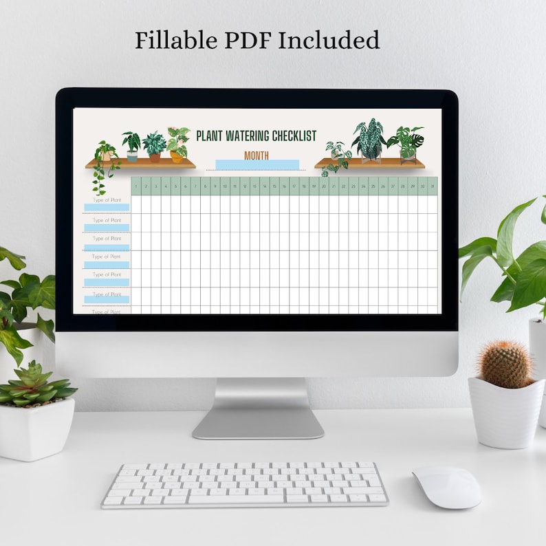 Monthly Plant Watering Checklist, Plant Care Log, Watering Plant ...