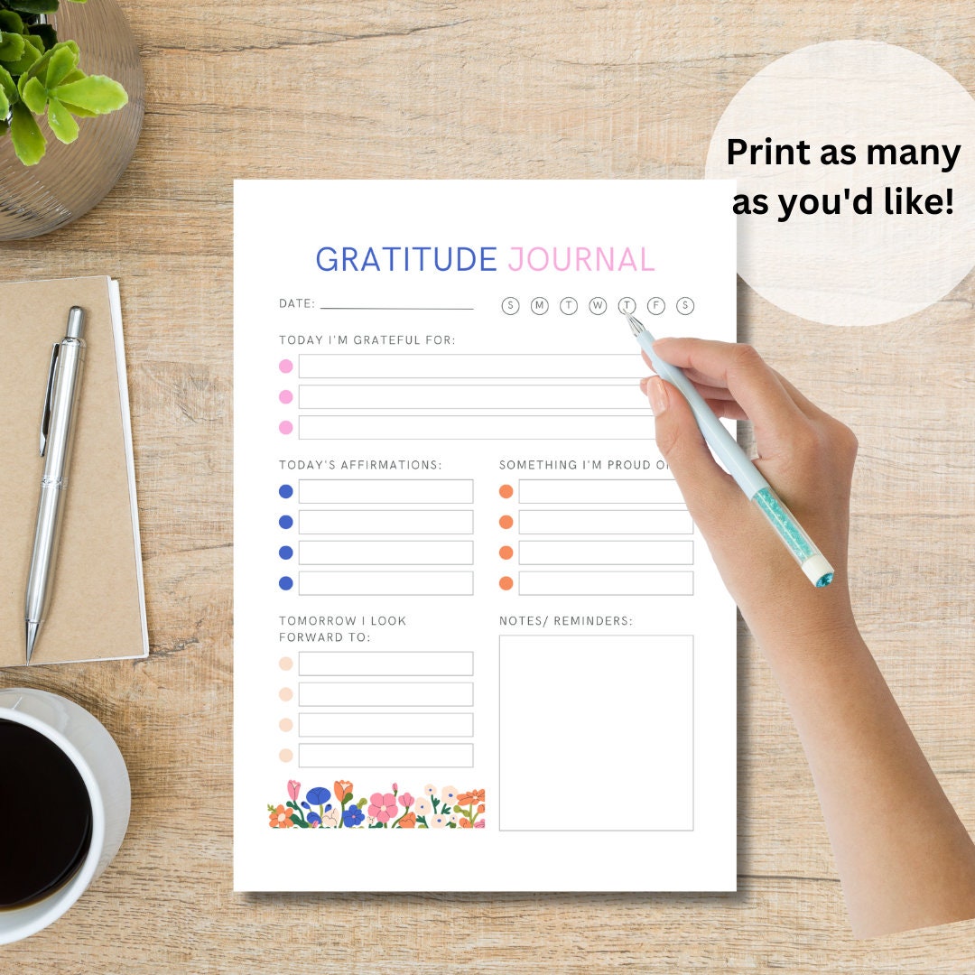 Daily Gratitude Planner Printable, 5-minute Gratitude Planner, Daily ...
