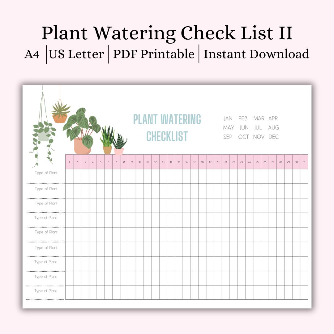 Monthly Plant Watering Checklist Template, Plant Care Tracker, House ...
