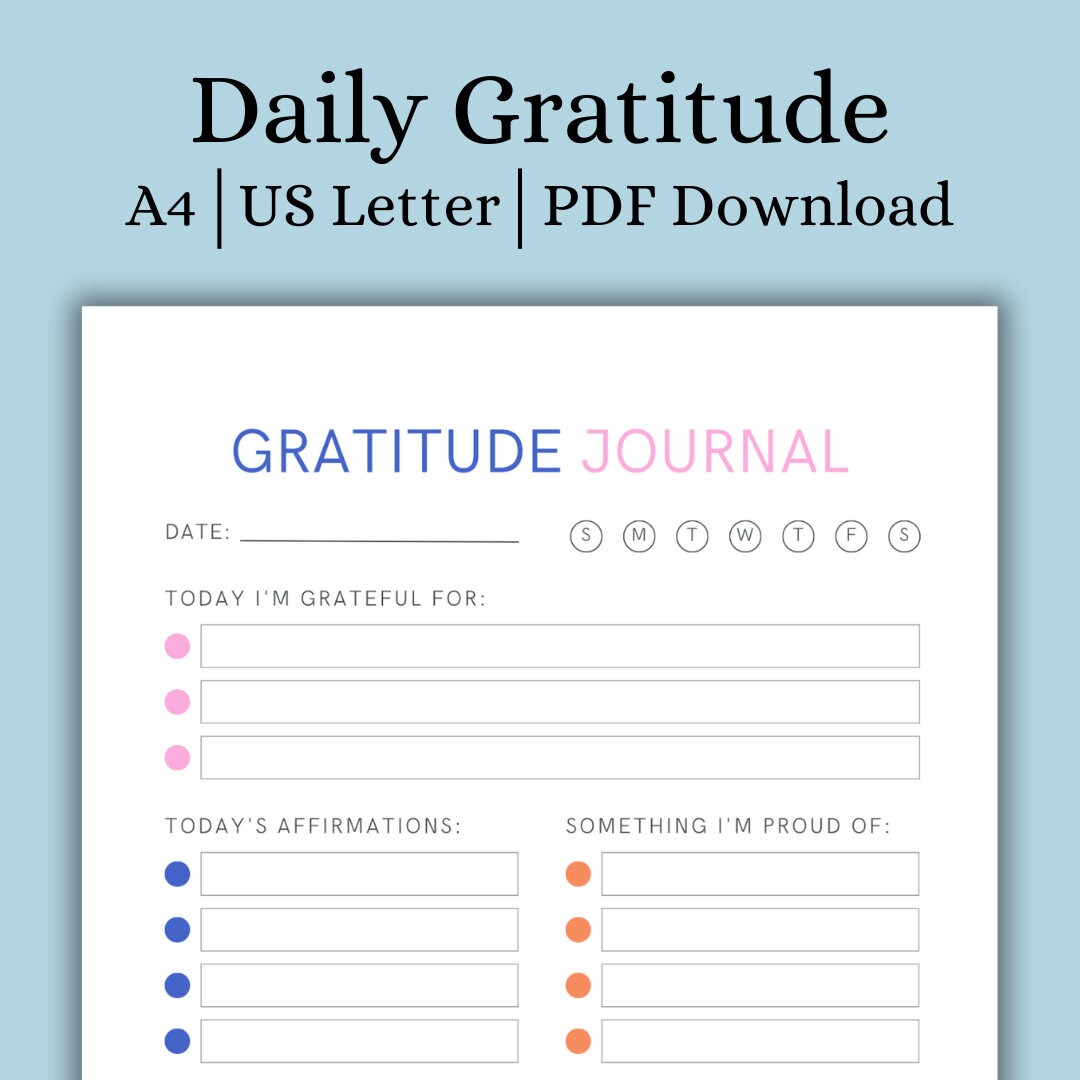 Daily Gratitude Planner Printable, 5-minute Gratitude Planner, Daily ...