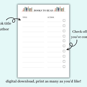 Books to Read Checklist, Planner Checklist, Simple Checklist, Printable ...