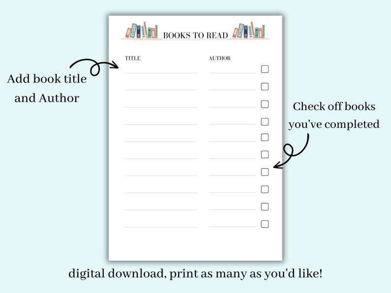 Books to Read Checklist, Planner Checklist, Simple Checklist, Printable ...
