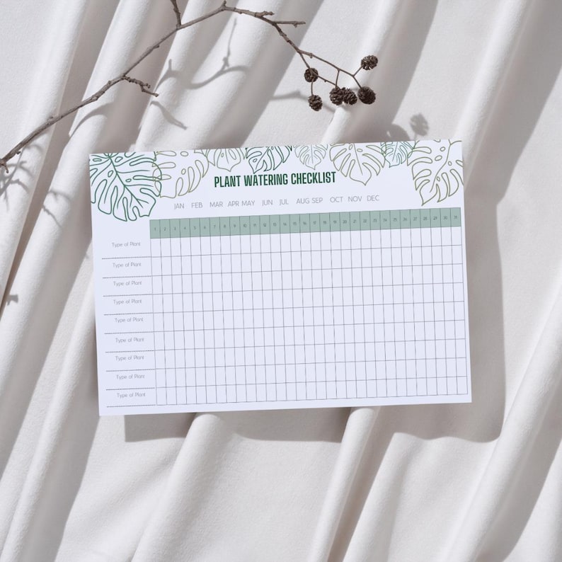 Plant Watering Tracker, House Plant Care Tracker, Watering Schedule ...
