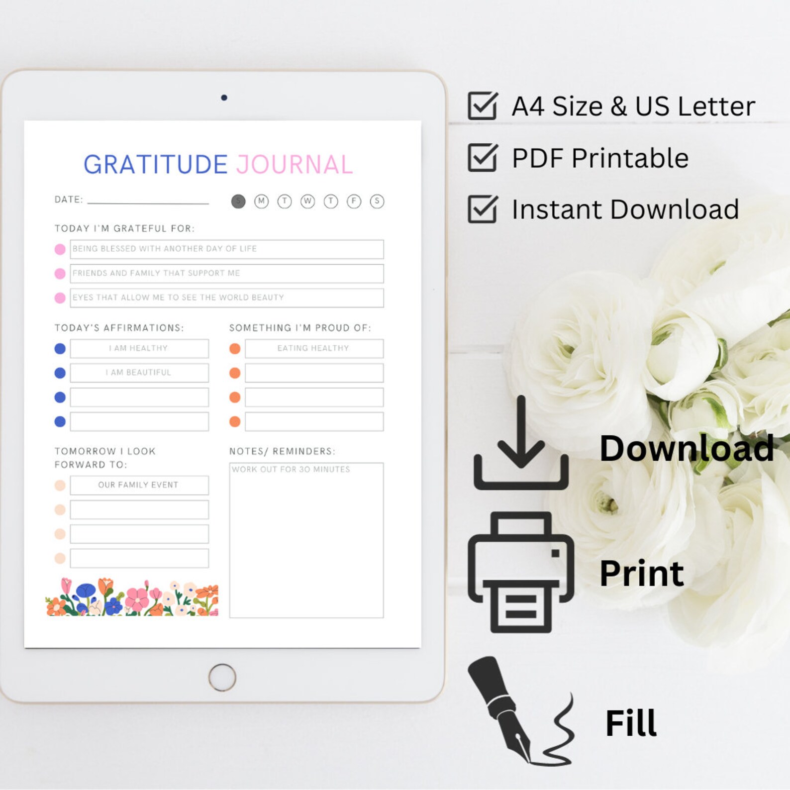 Daily Gratitude Planner Printable, 5-minute Gratitude Planner, Daily ...