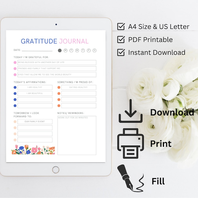 Daily Gratitude Planner Printable, 5-minute Gratitude Planner, Daily ...