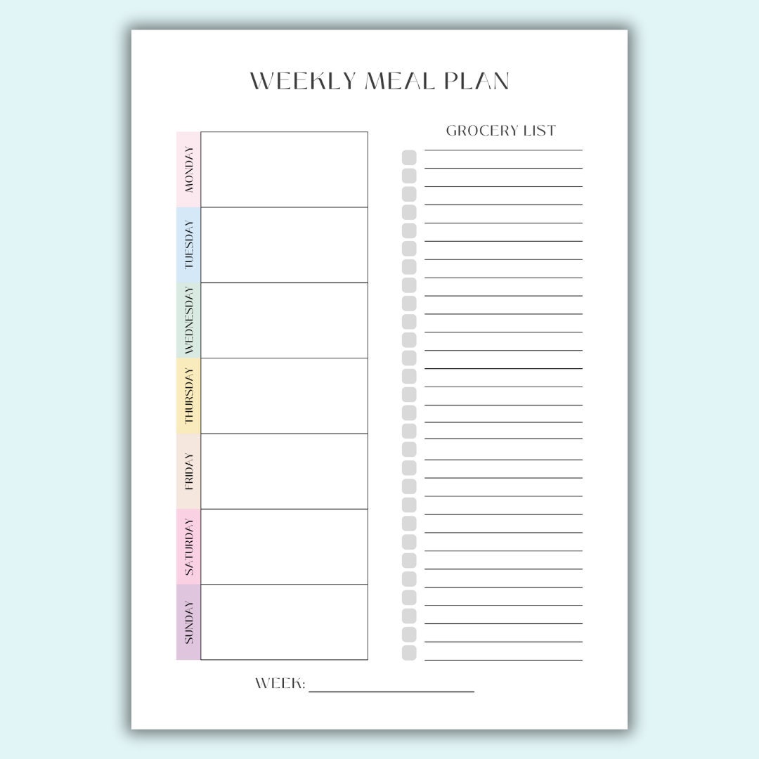 Weekly Meal Printable Planner Template, Food Shopping List, Grocery ...
