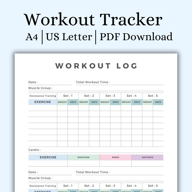 Workout Daily Tracker Printable, Exercise Log, Fitness Planner, Workout ...