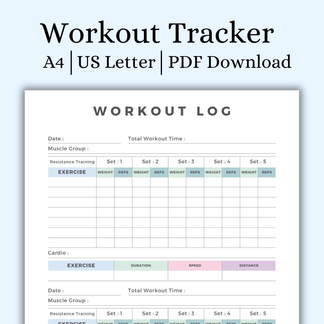 Workout Daily Tracker Printable, Exercise Log, Fitness Planner, Workout ...
