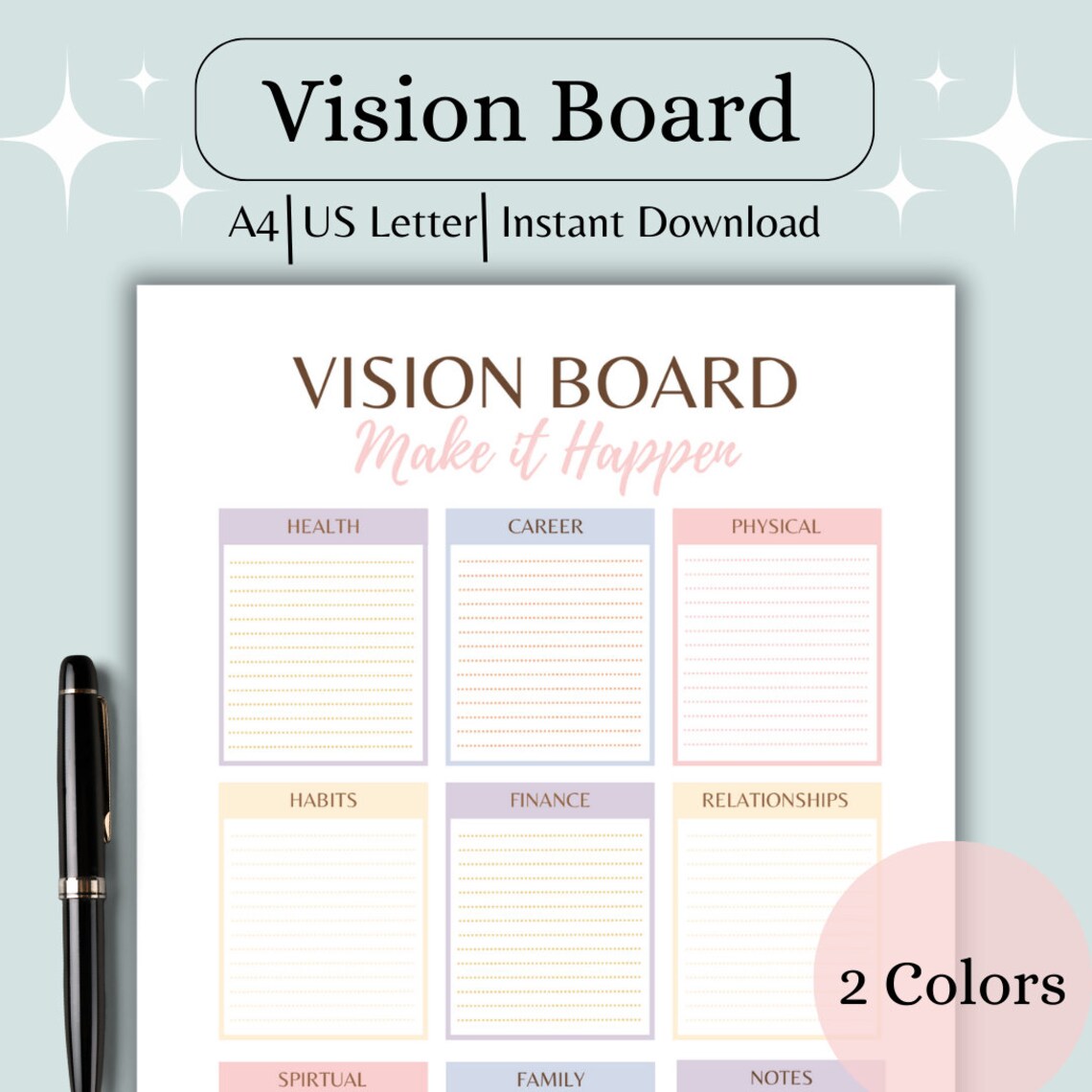 Vision Board Printable Planner, Goal Planner Template, Self-care ...