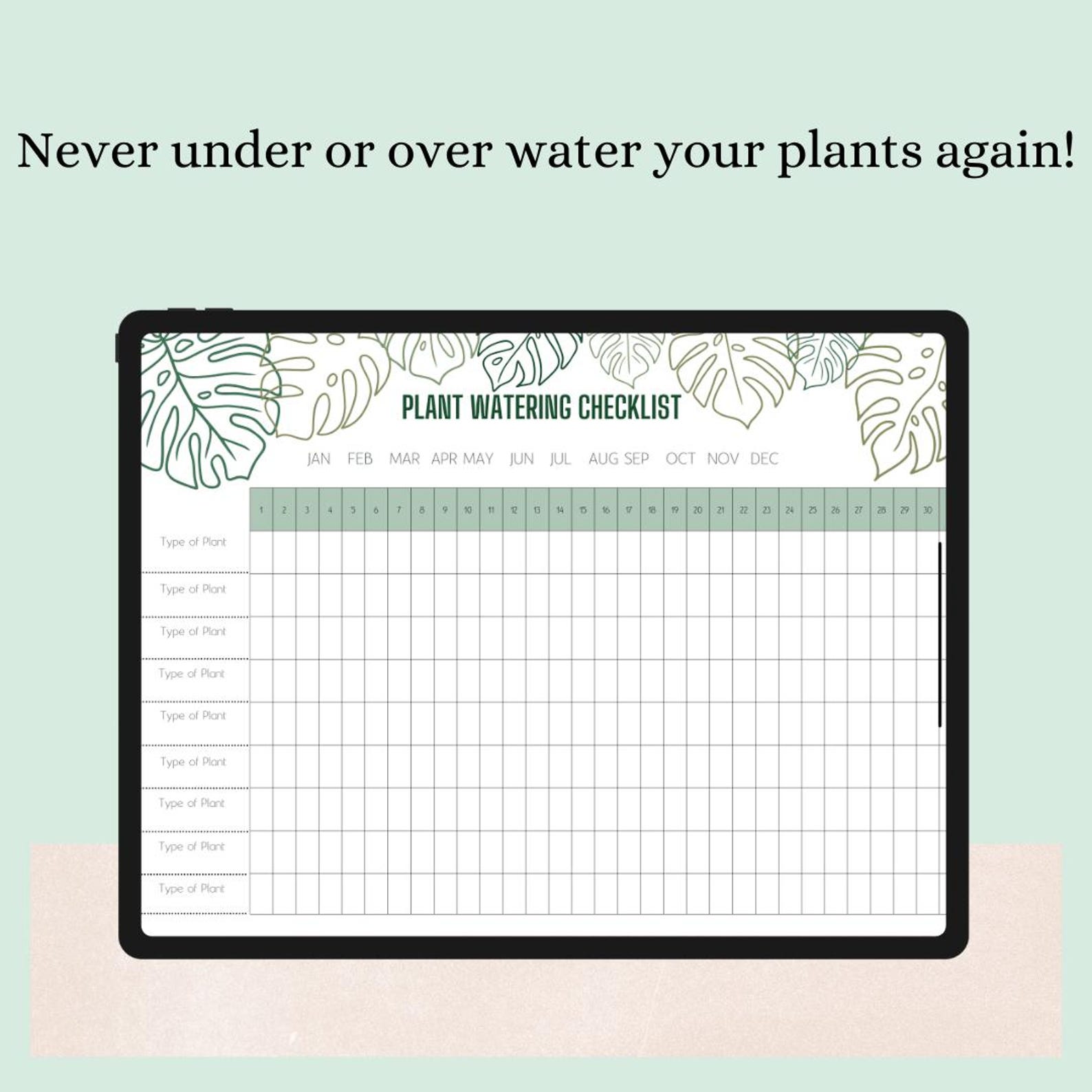 Plant Watering Tracker, House Plant Care Tracker, Watering Schedule ...