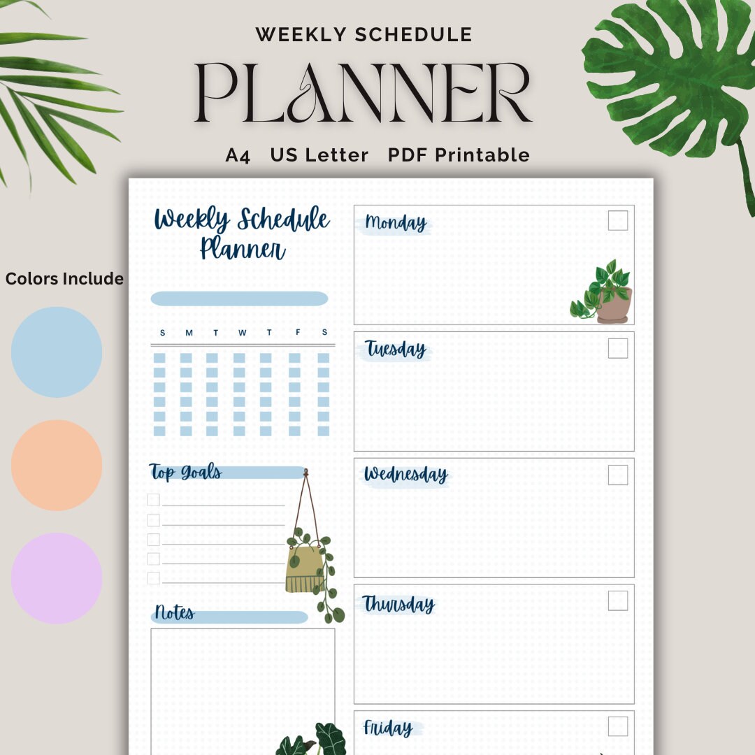 Plant Themed Planner, Weekly Schedule Template, Top Goals Planner ...