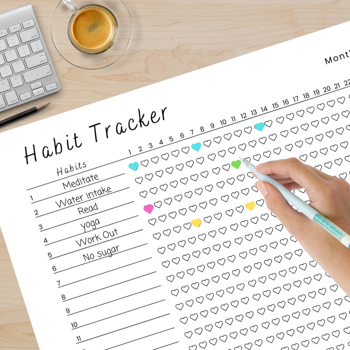 Monthly Habit Tracker Printable, Routine Tracker Landscape, Habit ...