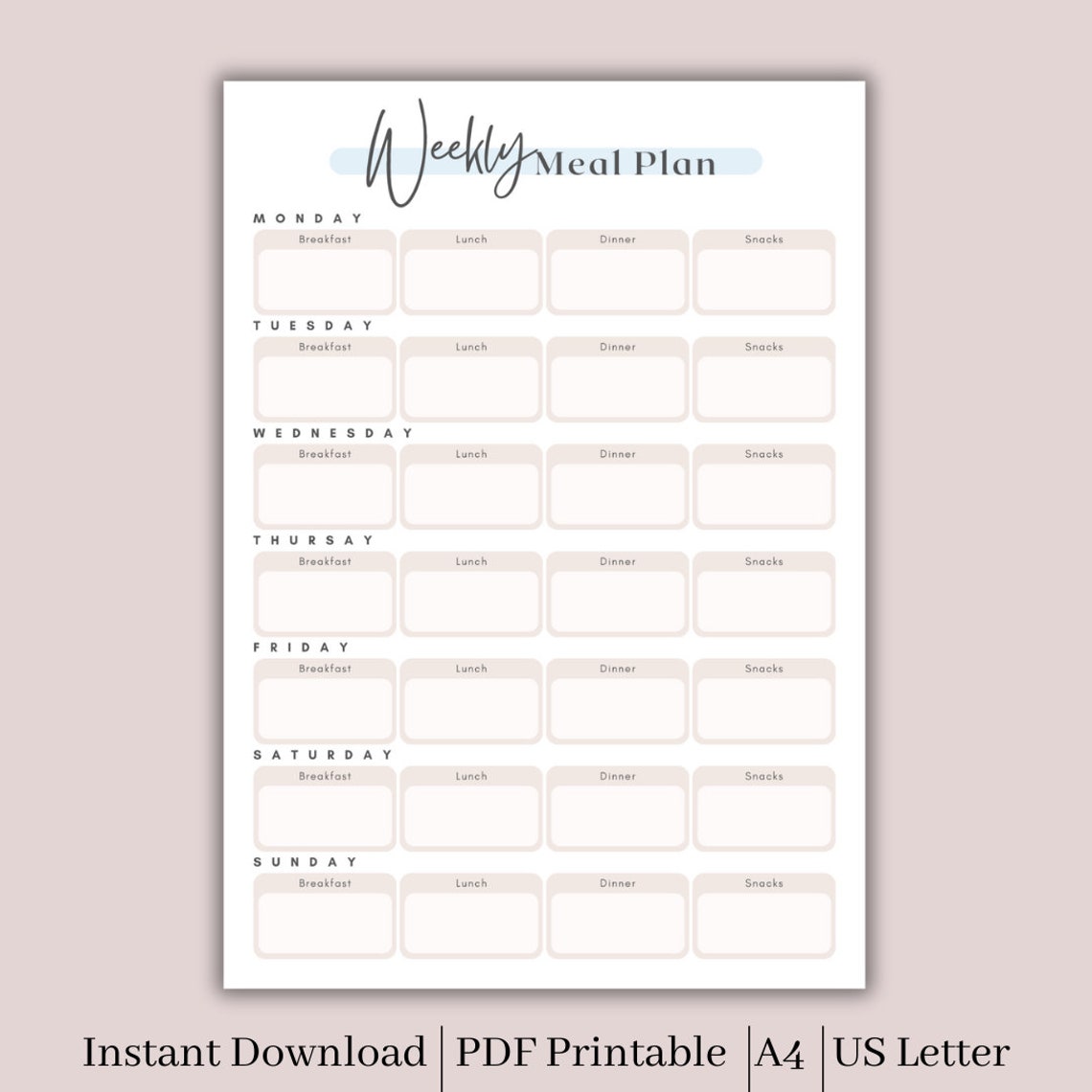 Meal Prep Planner + Grocery List, Weekly Meal Template, Grocery List ...