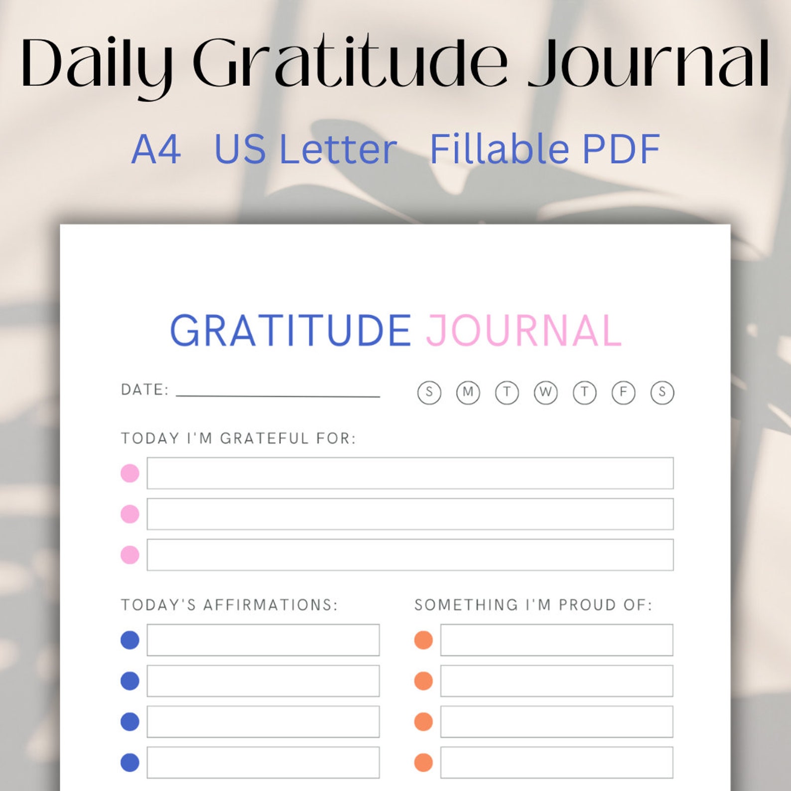 Daily Gratitude Planner Printable, 5-minute Gratitude Planner, Daily ...