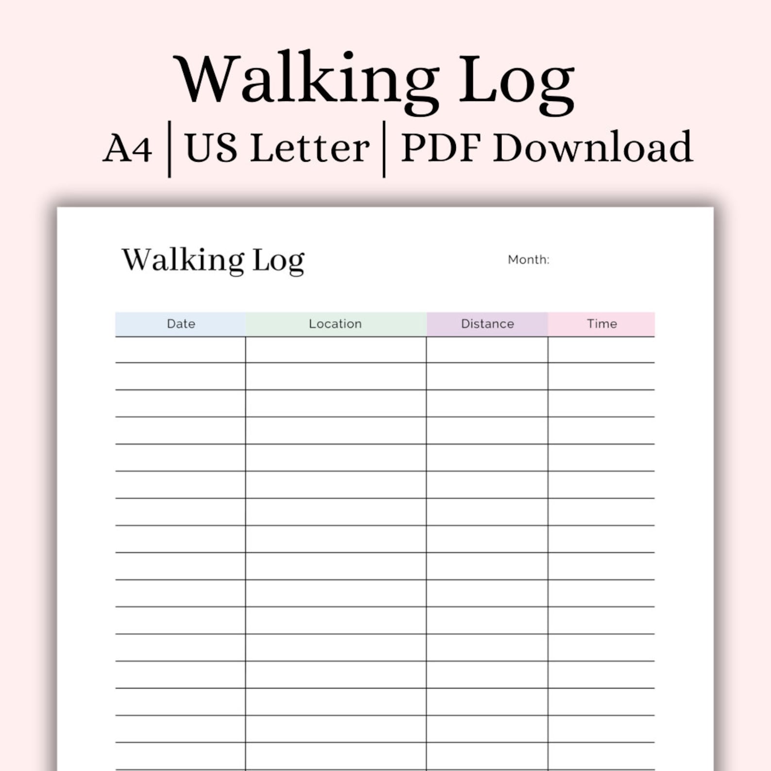 Walking Log Tracker Printable, Walking Journal, Steps Tracker, Miles ...