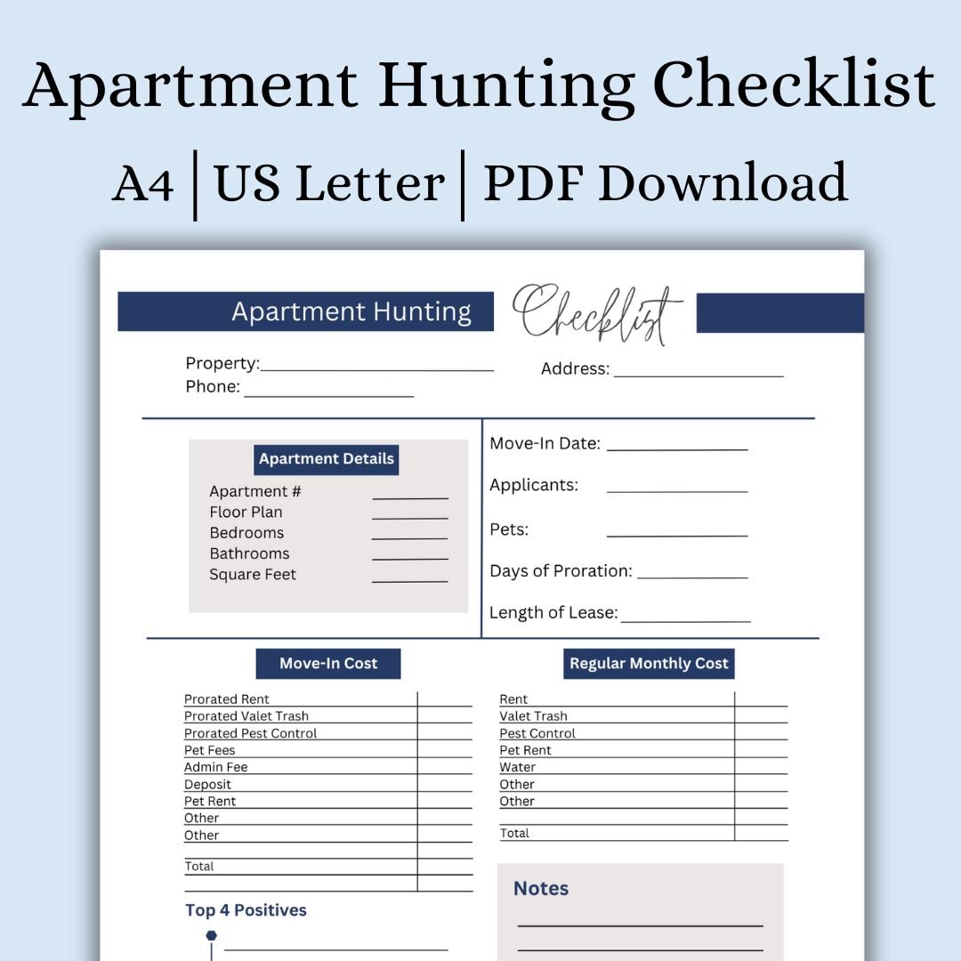 Apartment Hunting Budget Sheet Checklist, Moving Planner, New Apartment ...