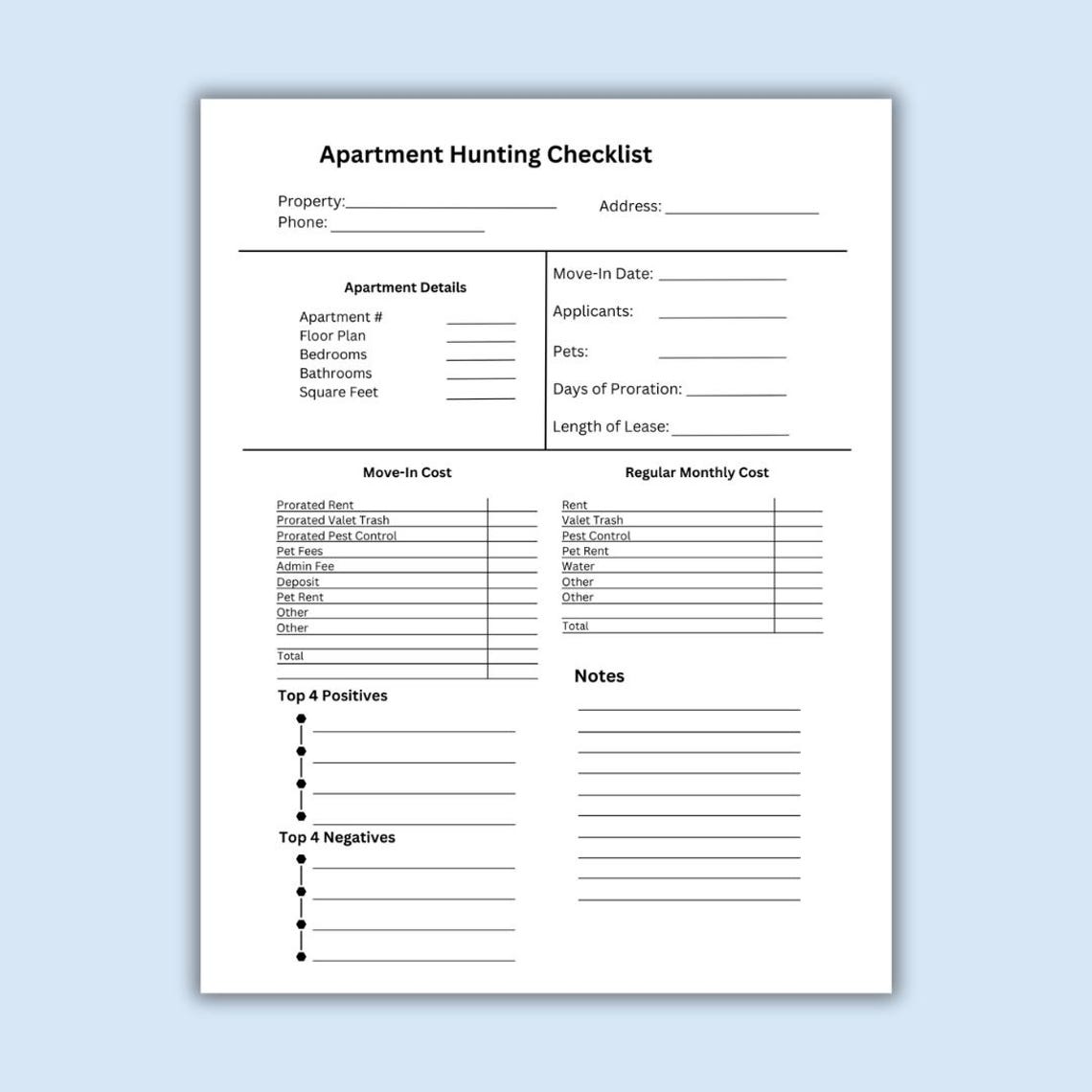 Apartment Hunting Budget Sheet Checklist, Moving Planner, New Apartment ...