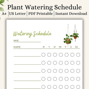 Weekly Plant Watering Chart, Houseplant Watering Schedule, Plant Care ...