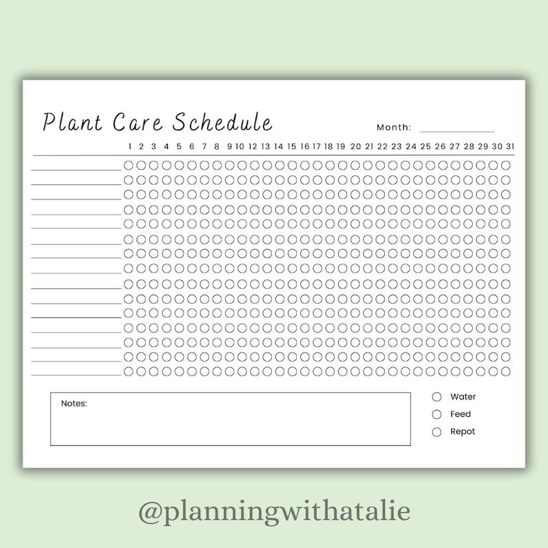 Monthly Plant Care Tracker Printable, Plant Watering Schedule, Monthly ...