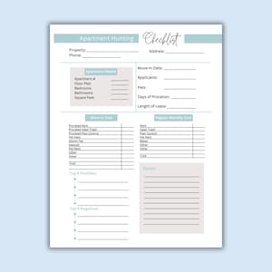 Apartment Hunting Budget Sheet Checklist, Moving Planner, New Apartment ...