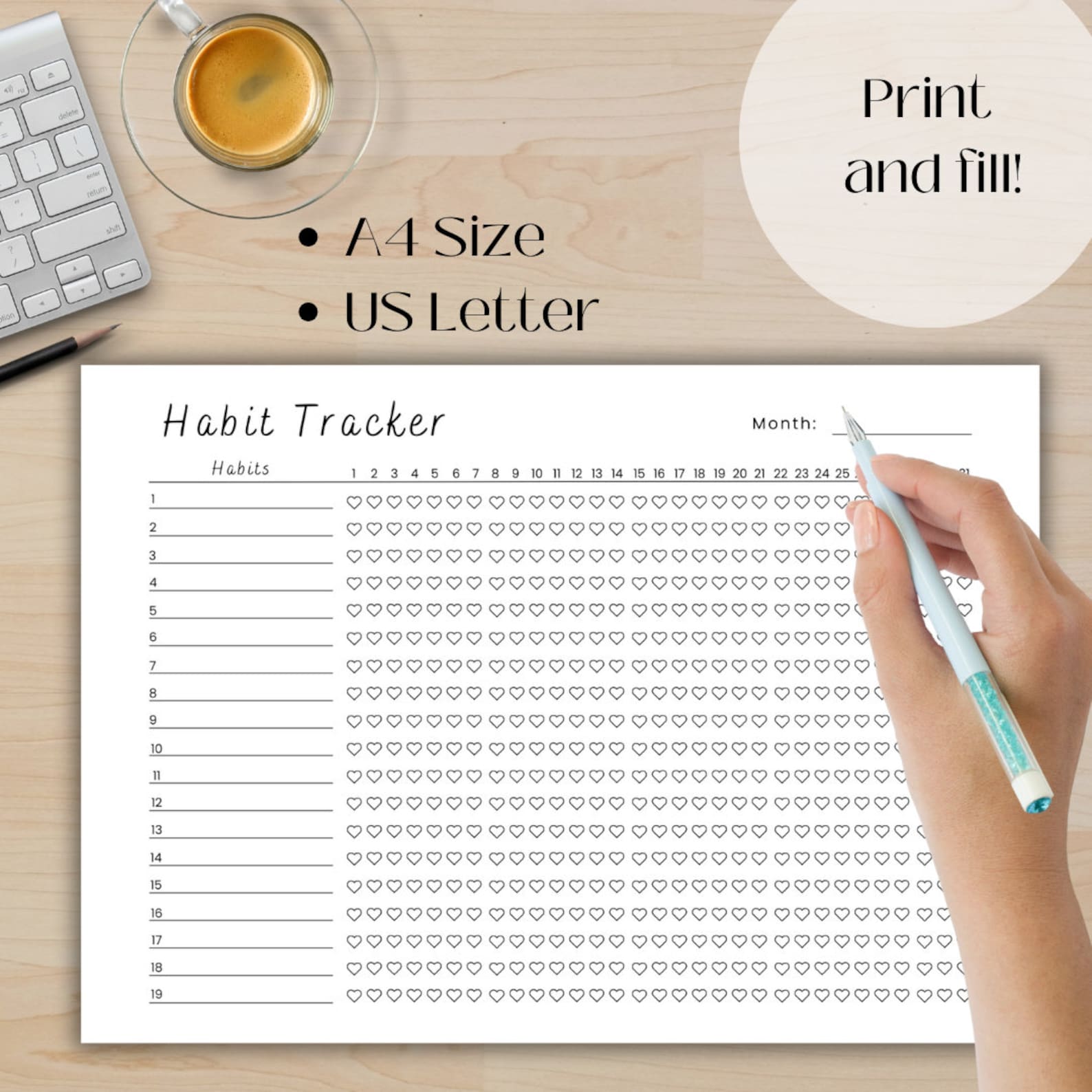 Monthly Habit Tracker Printable, Routine Tracker Landscape, Habit ...