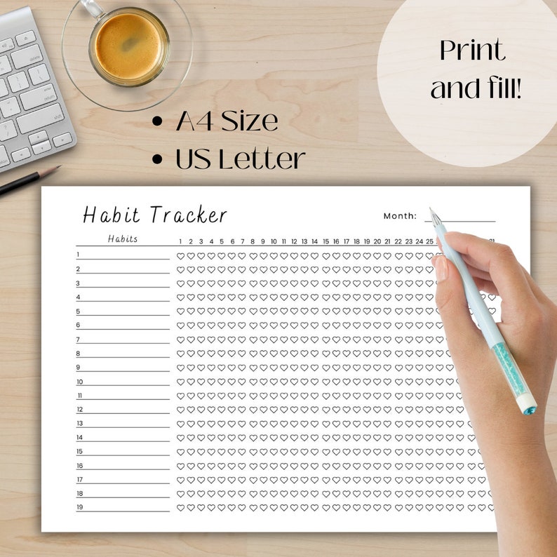 Monthly Habit Tracker Printable, Routine Tracker Landscape, Habit ...