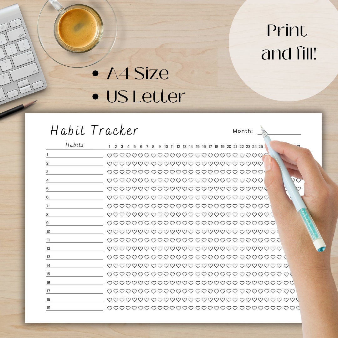 Monthly Habit Tracker Printable, Routine Tracker Landscape, Habit ...