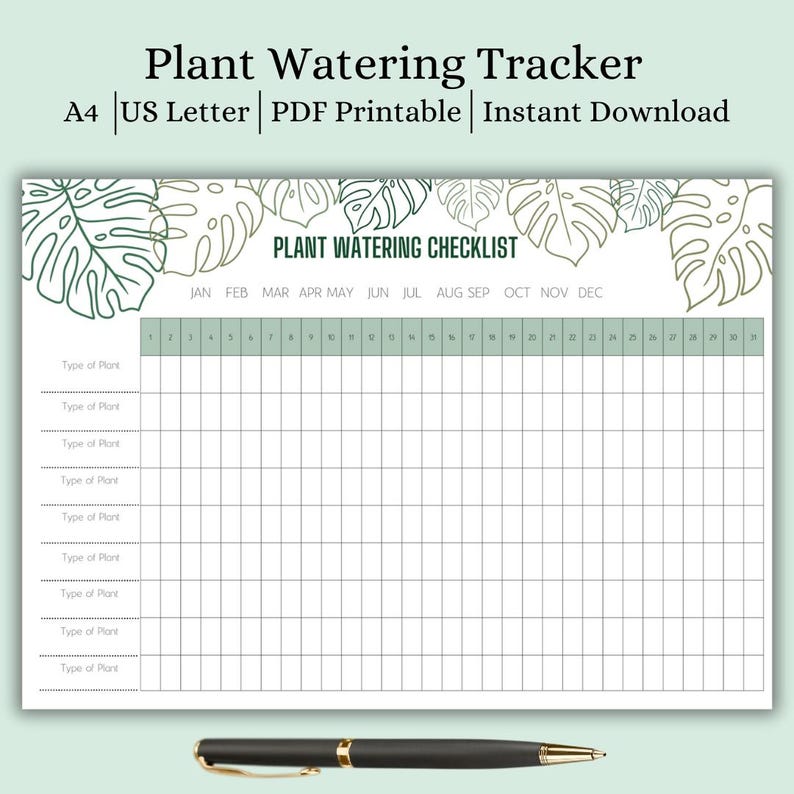 Plant Watering Tracker, House Plant Care Tracker, Watering Schedule ...