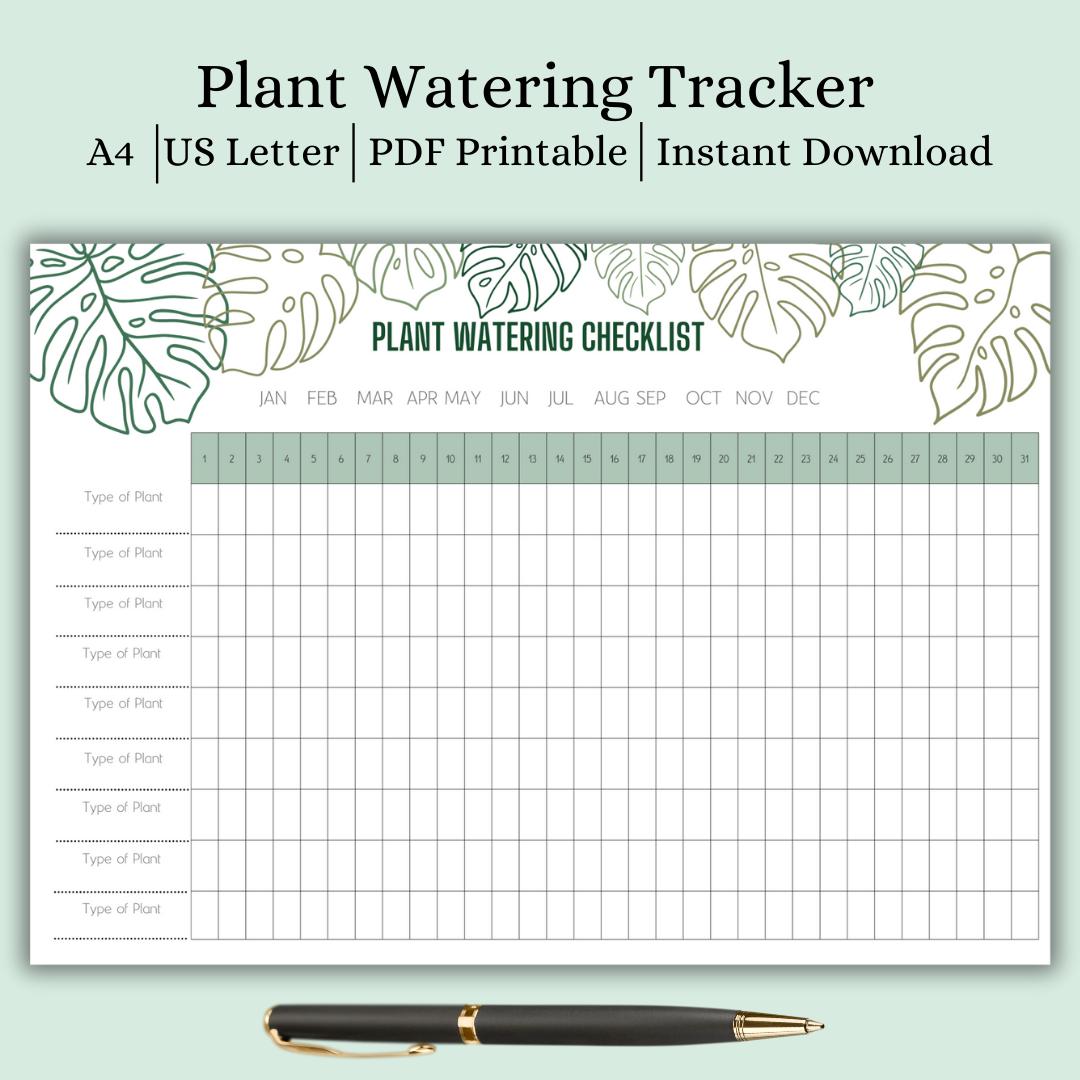 Plant Watering Tracker, House Plant Care Tracker, Watering Schedule ...