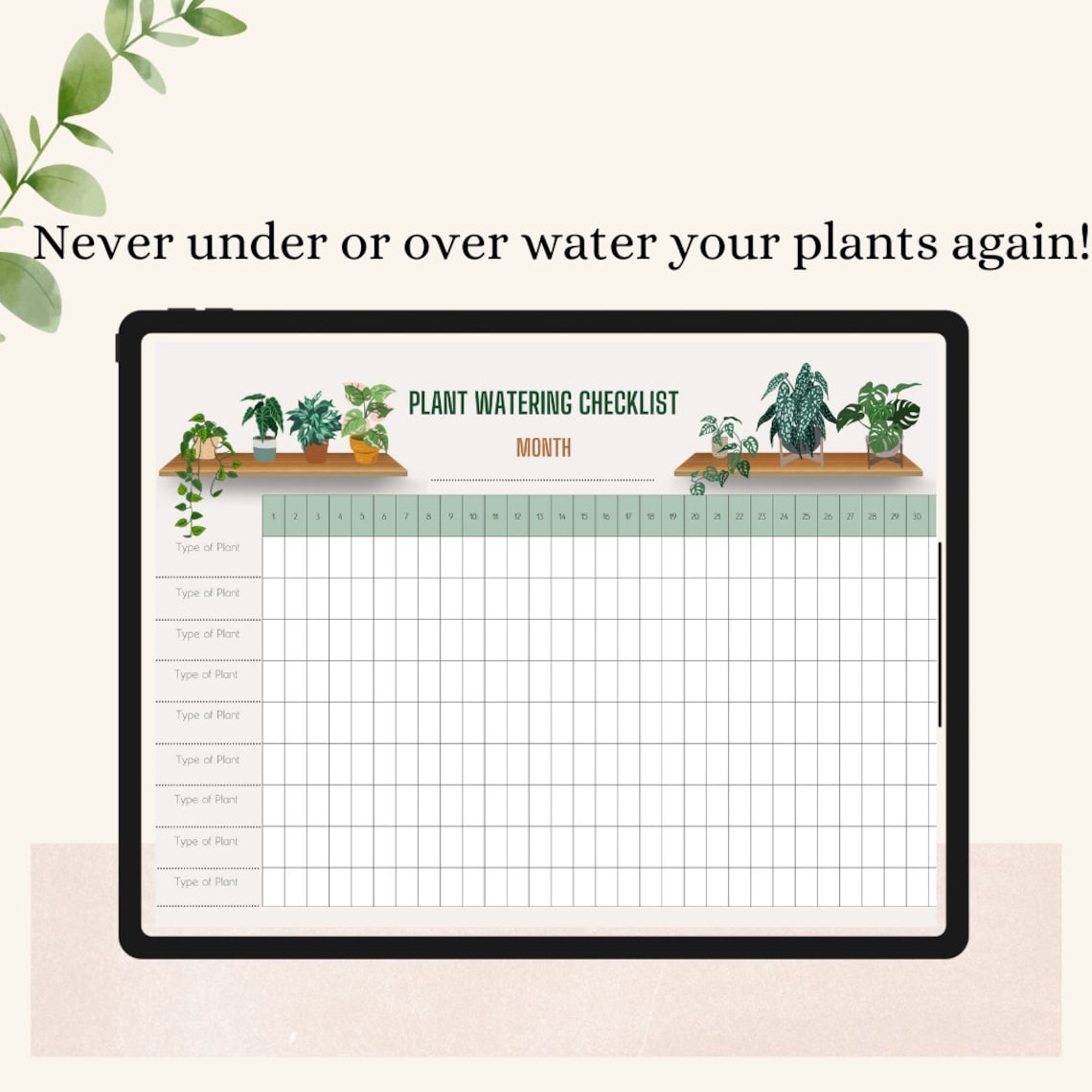 Monthly Plant Watering Checklist, Plant Care Log, Watering Plant ...