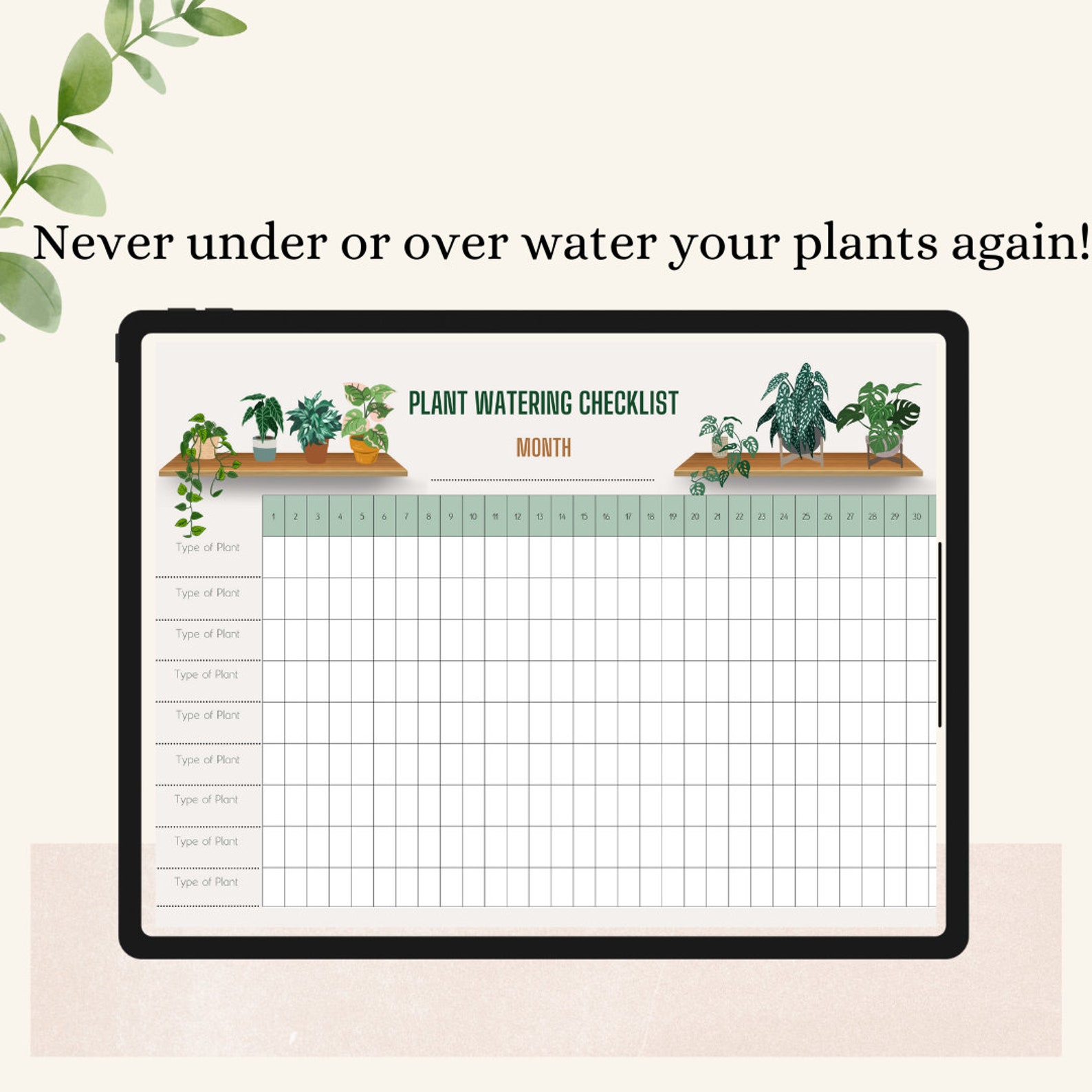 Monthly Plant Watering Checklist, Plant Care Log, Watering Plant ...
