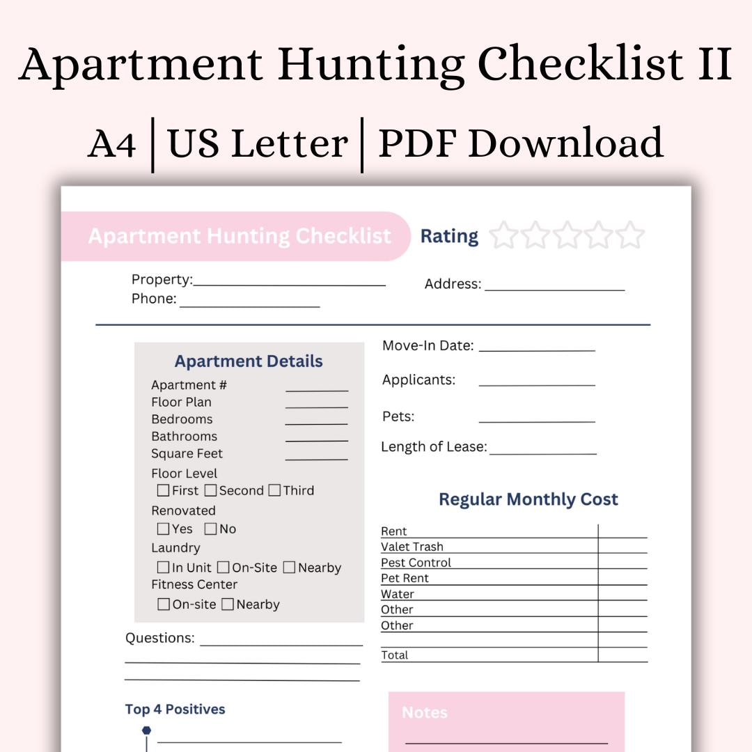 New Apartment Hunting Template, Moving Checklist, Apartment Comparision ...