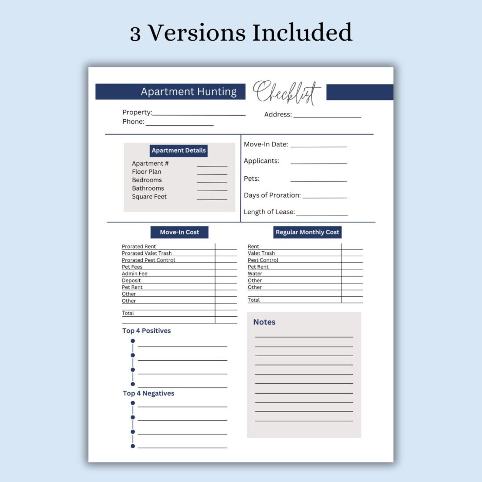 Apartment Hunting Budget Sheet Checklist, Moving Planner, New Apartment ...