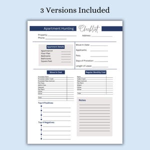 Apartment Hunting Budget Sheet Checklist, Moving Planner, New Apartment ...