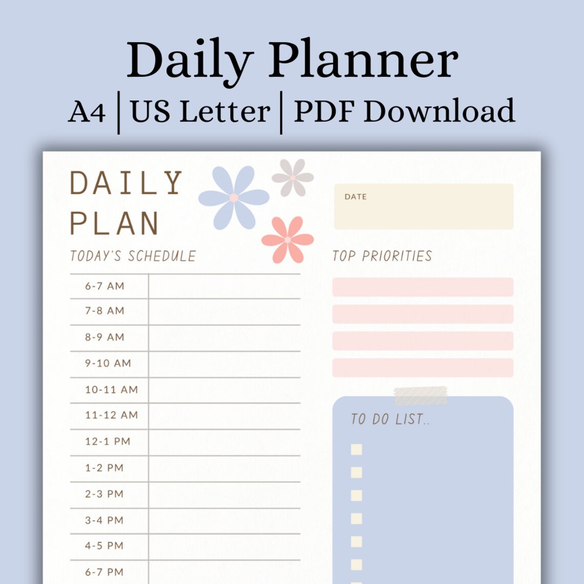 Daily Planner, Printable Todo List Planner, Top Priorities Template ...