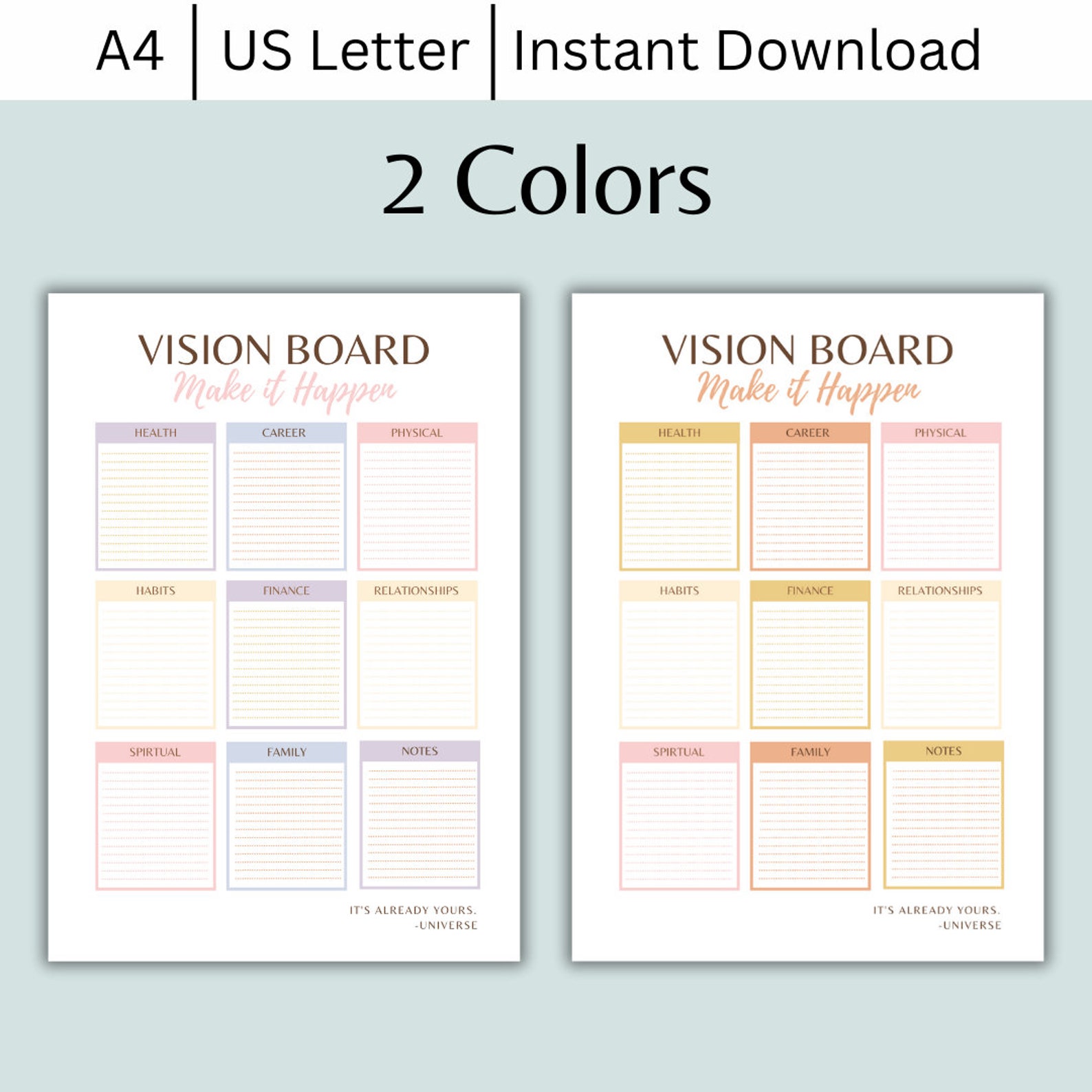 Vision Board Printable Planner, Goal Planner Template, Self-care ...
