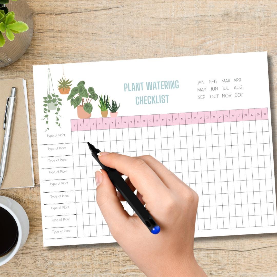 Monthly Plant Watering Checklist Template, Plant Care Tracker, House ...