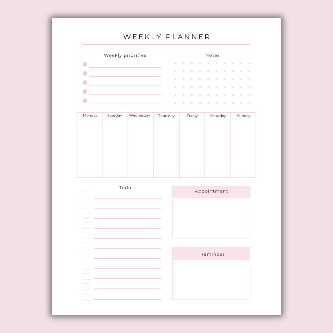 Weekly Organizer Template Printable, Weekly Schedule Planner, Todo List ...