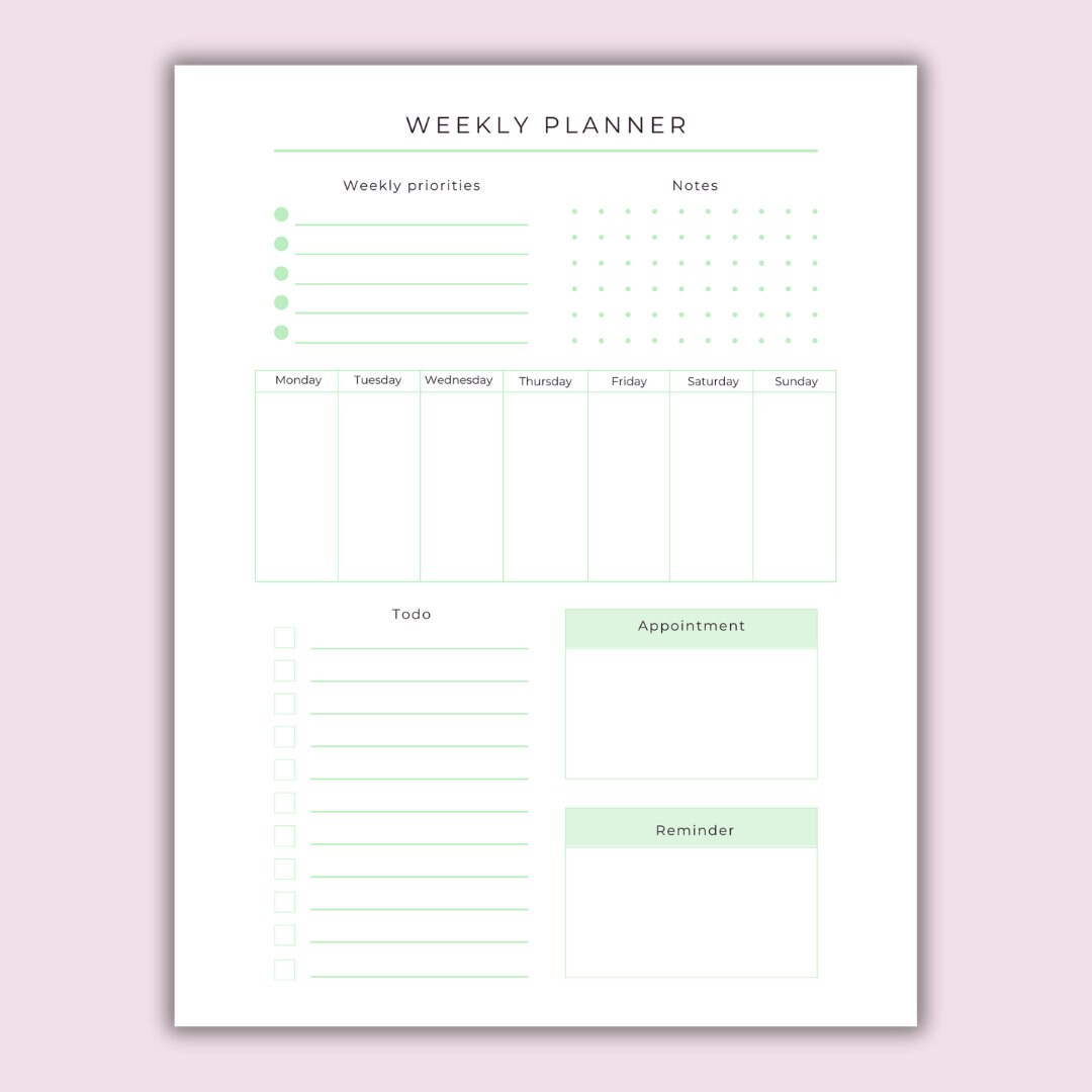 Weekly Organizer Template Printable, Weekly Schedule Planner, Todo List ...