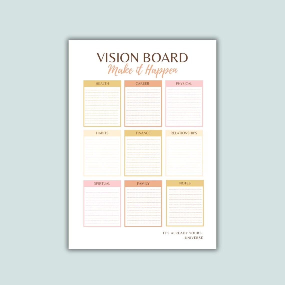 Vision Board Printable Planner, Goal Planner Template, Self-care ...